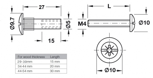 M4 Connecting Screws 2-Pieces with Sleeve & Combi Slot Complete Fitting ...